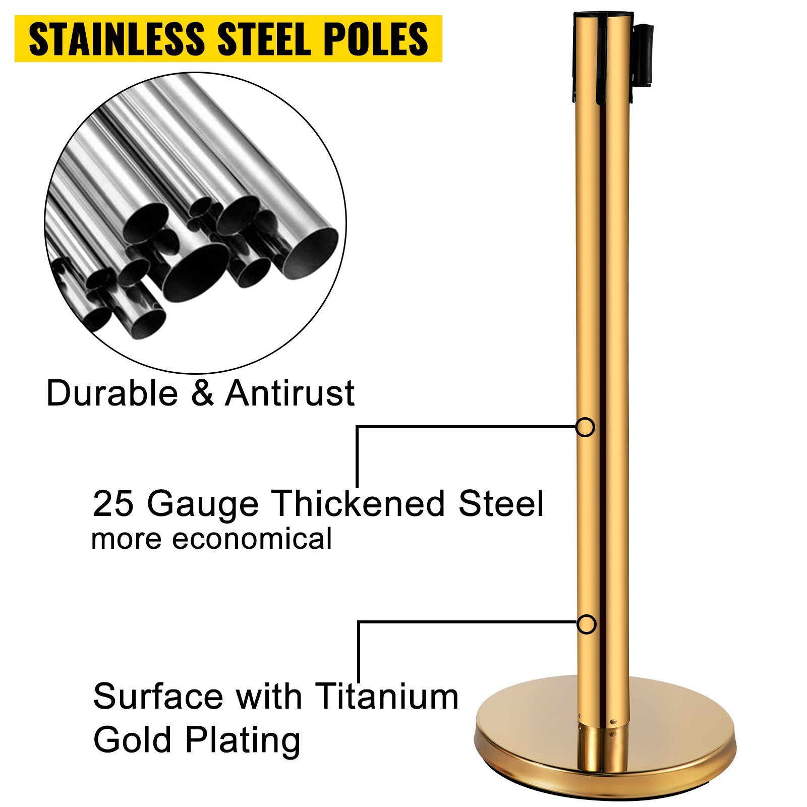 VEVOR Stanchion Post Barriers 4-Set Line Dividers, Stainless Steel ...