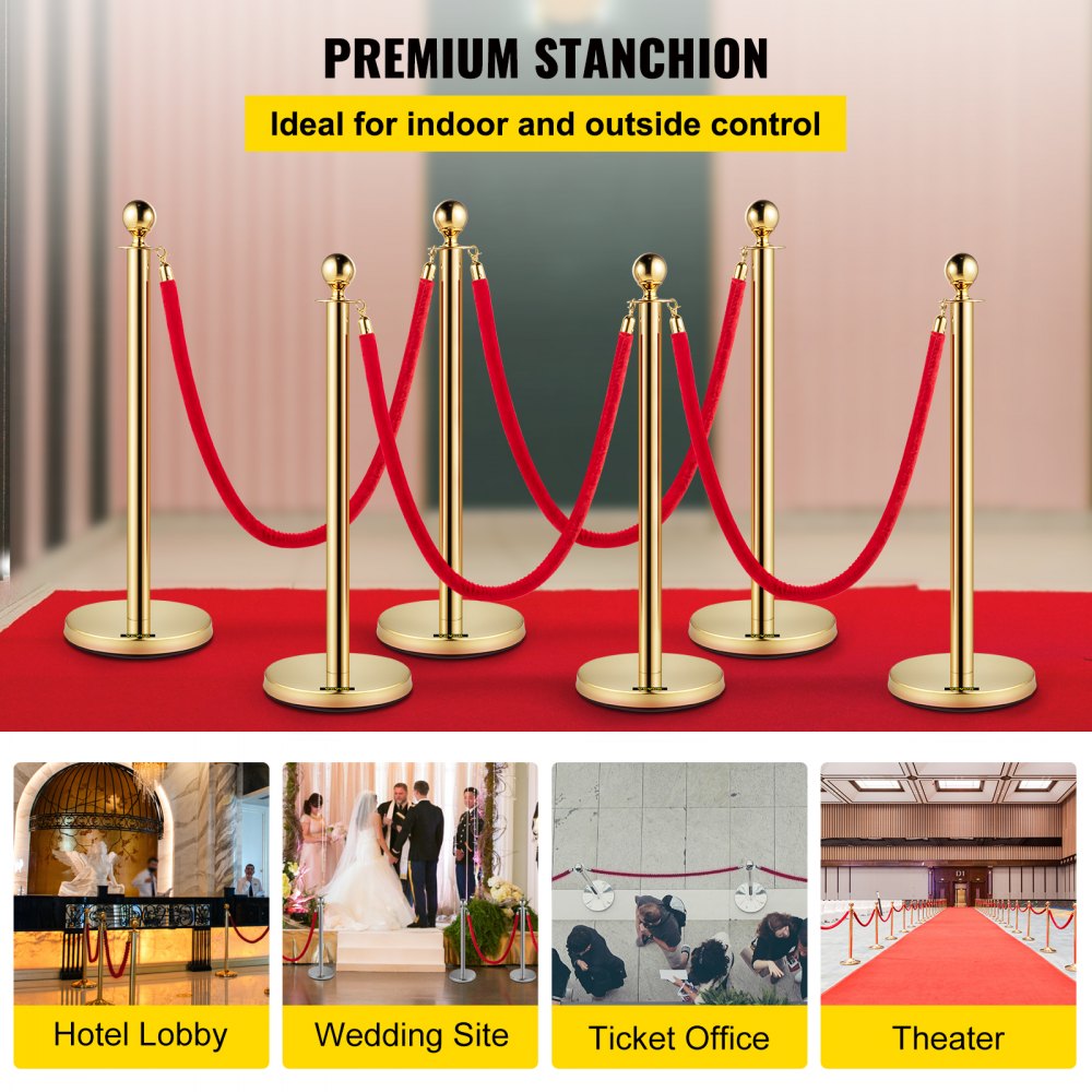 VEVOR 6 PCS Gold Stanchions Posts Stainless Steel Stanchion Queue Post ...