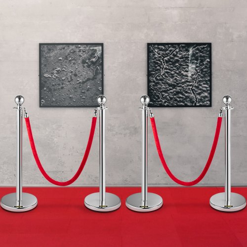VEVOR 4PCS Stainless Steel Stanchion Posts Queue, Red Velvet Ropes ...