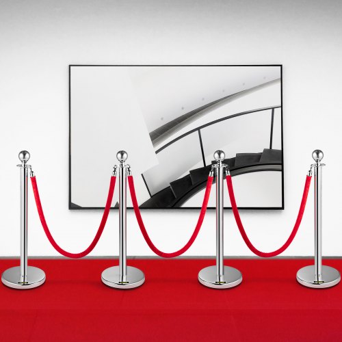 VEVOR 38 Inch Stanchion Posts Queue, Red Velvet Rope (3, Silver) | VEVOR US