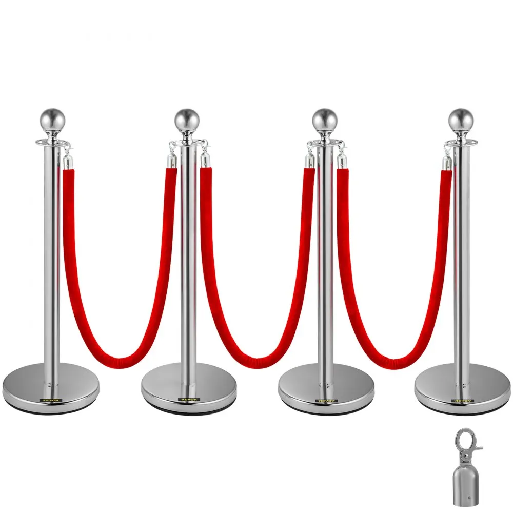 VEVOR VEVOR 4 Pack Retractable Silver Round Top Stanchion Post Queue ...