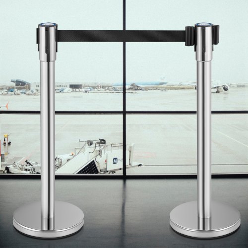 VEVOR Crowd Control Stanchion, 2PCS Stanchion Set with 6.6 ft/2 m Black ...