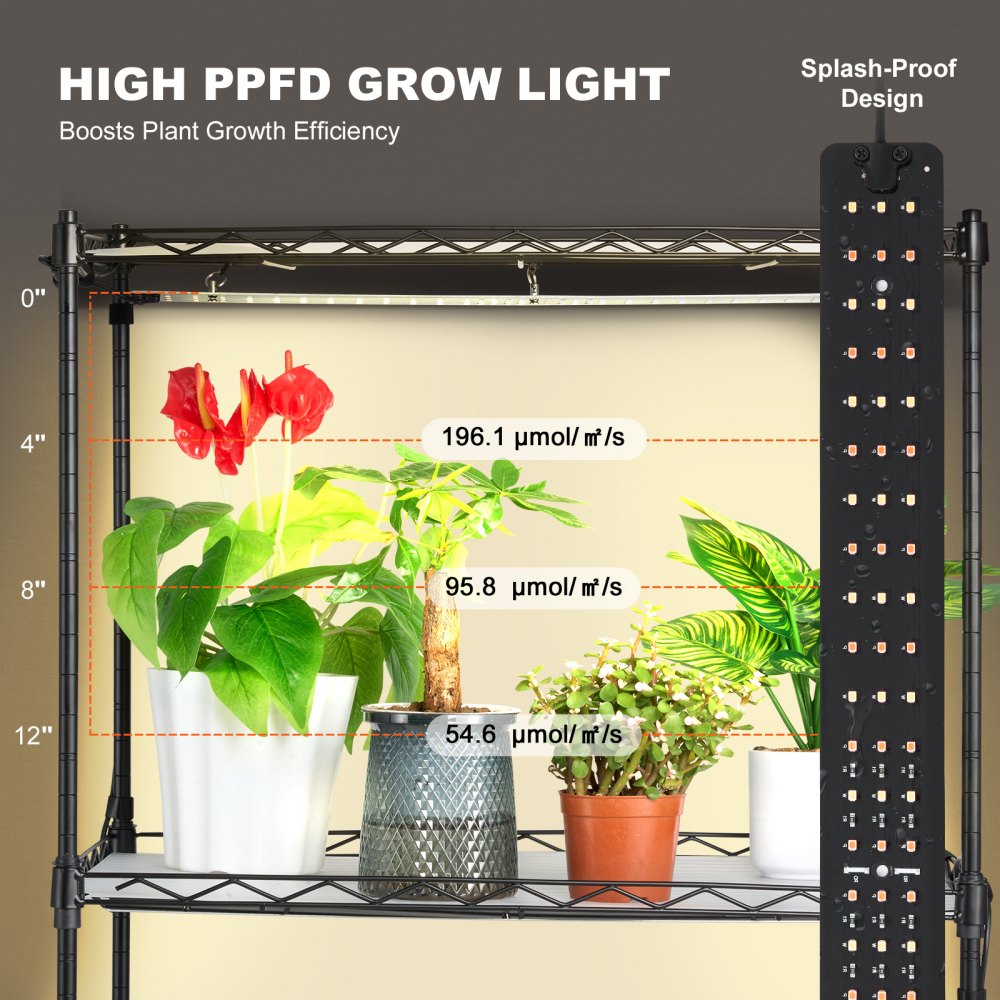 VEVOR Plant Stand with Grow Lights 4 Tiers 45W 49.8" Tall Plant Grow ...
