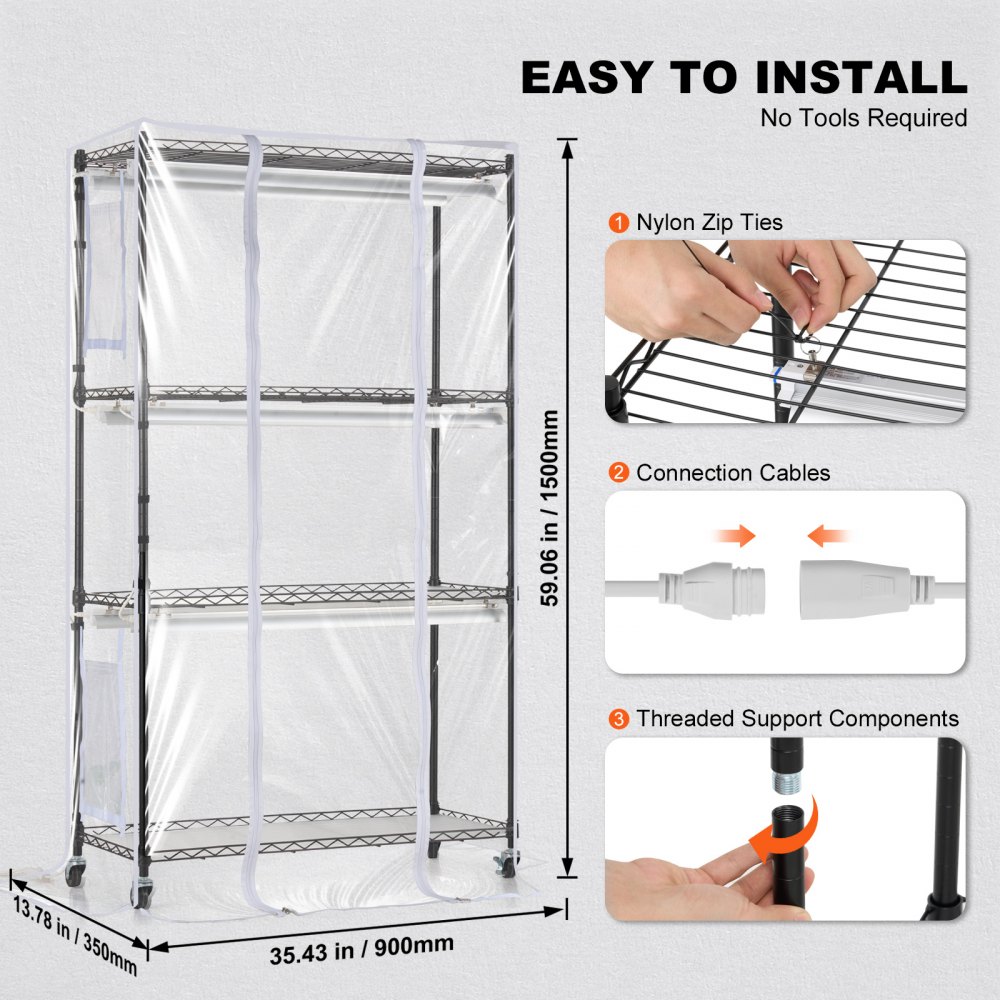 VEVOR Plant Stand with Grow Lights 4 Tiers 180W 59.1" Tall Plant Grow ...