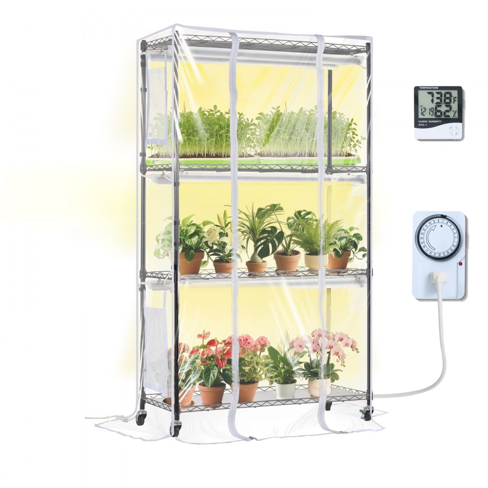 VEVOR Indoor Greenhouse with Grow Lights – 4-Tier Plant Rack