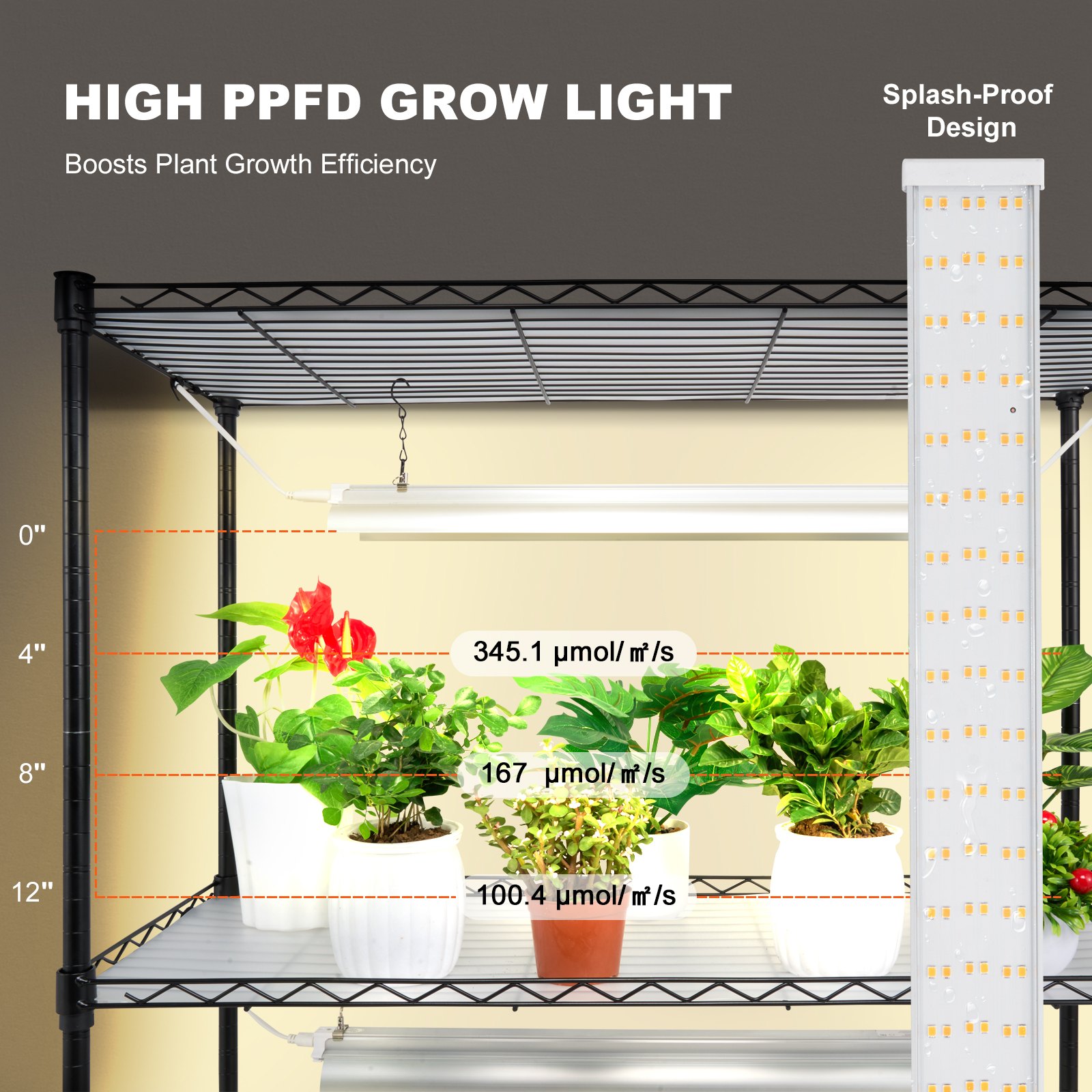 VEVOR Plant Stand with Grow Light, 4 Tier Plant Shelf with 90W Grow ...
