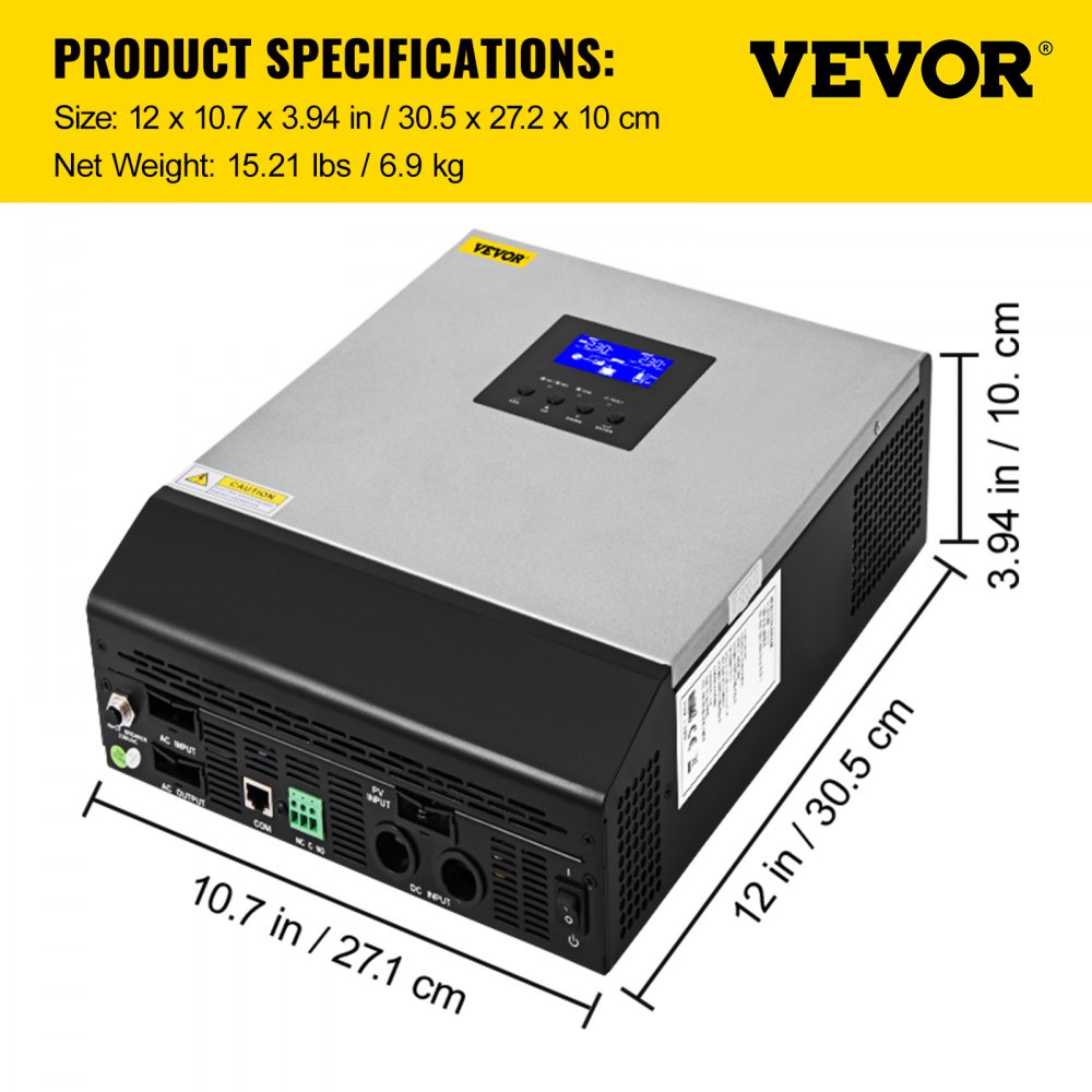 Vevor Hybrid Solar Inverter 3kva 2400w Pure Sine Wave Off Grid