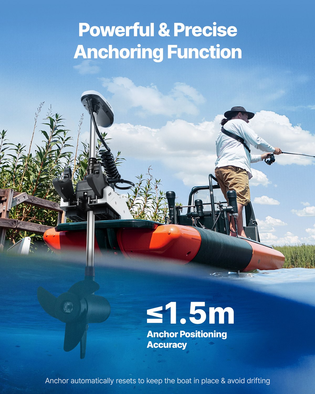 VEVOR Electric Trolling Motor, 12V 55lbs Thrust with GPS, 10-Speed Bow ...