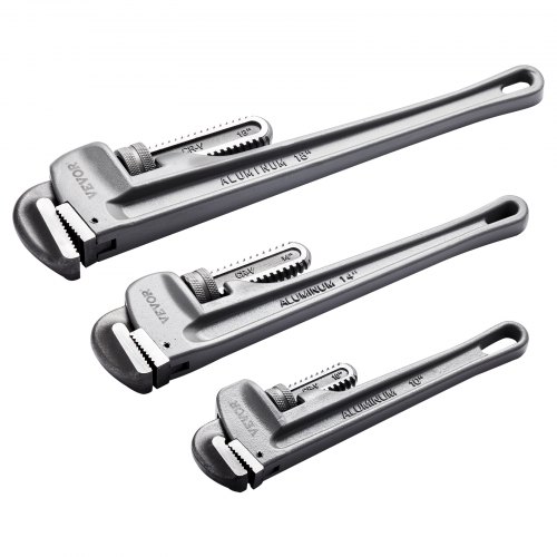 VEVOR 3-Piece Pipe Wrench Set, 10" 14" 18" Aluminum Straight Pipe ...