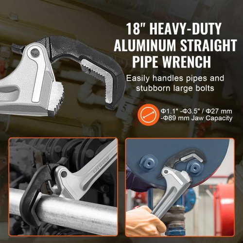VEVOR Aluminum Straight Pipe Wrench 18 in Automatic Jaw Adjustment ...