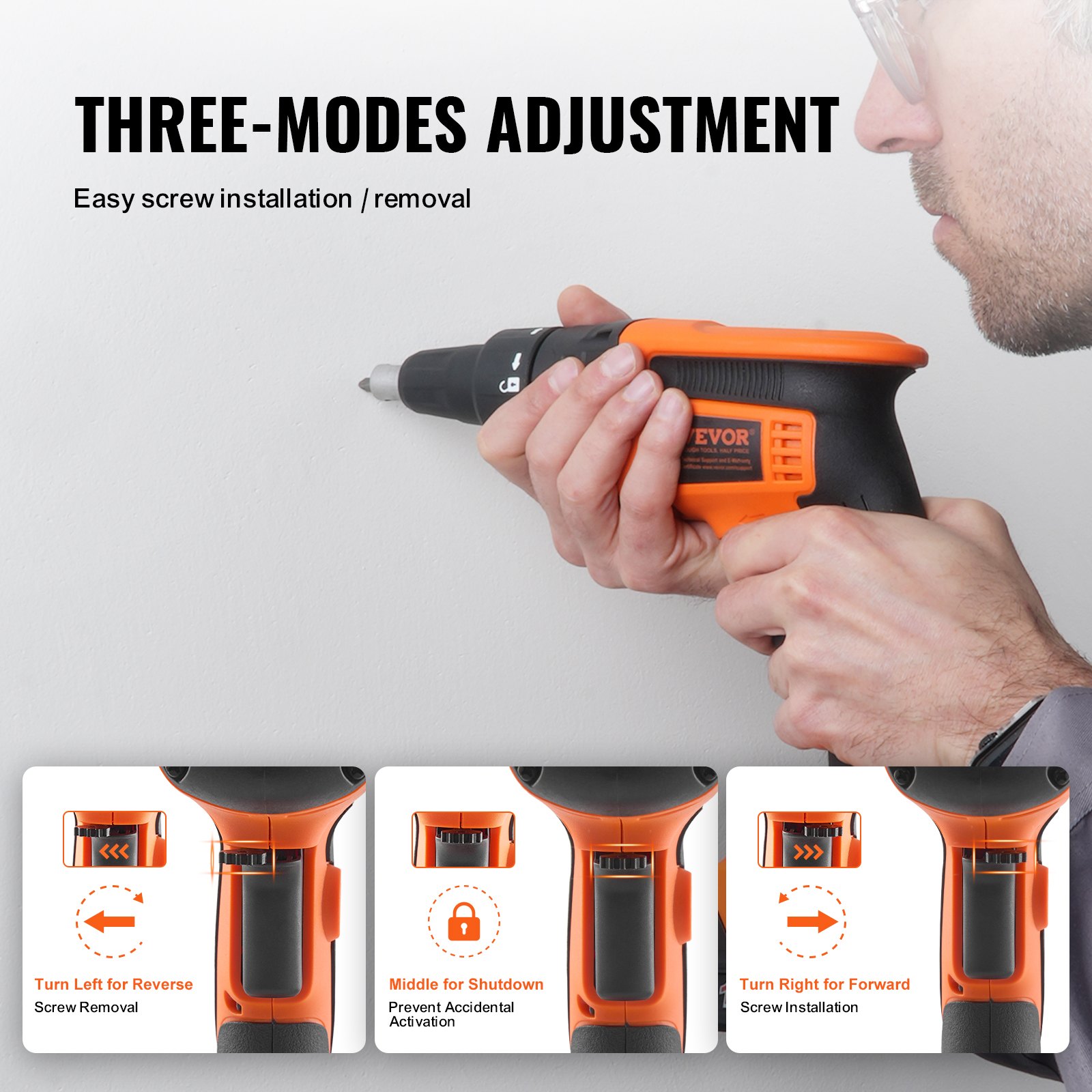 VEVOR Drywall Screw Gun, 20V Max Drywall Screwgun, 4200RPM Brushless ...