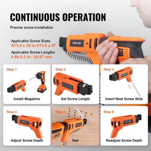 VEVOR Drywall Screw Gun Auto-Feed, 20V Max Collated Drywall Screwgun ...