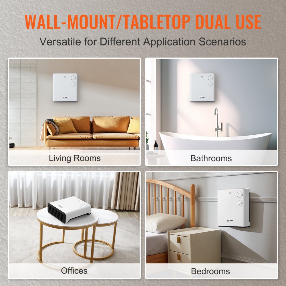 VEVOR Electric Wall Heater 1500W, Small Space Heaters with Knob ...