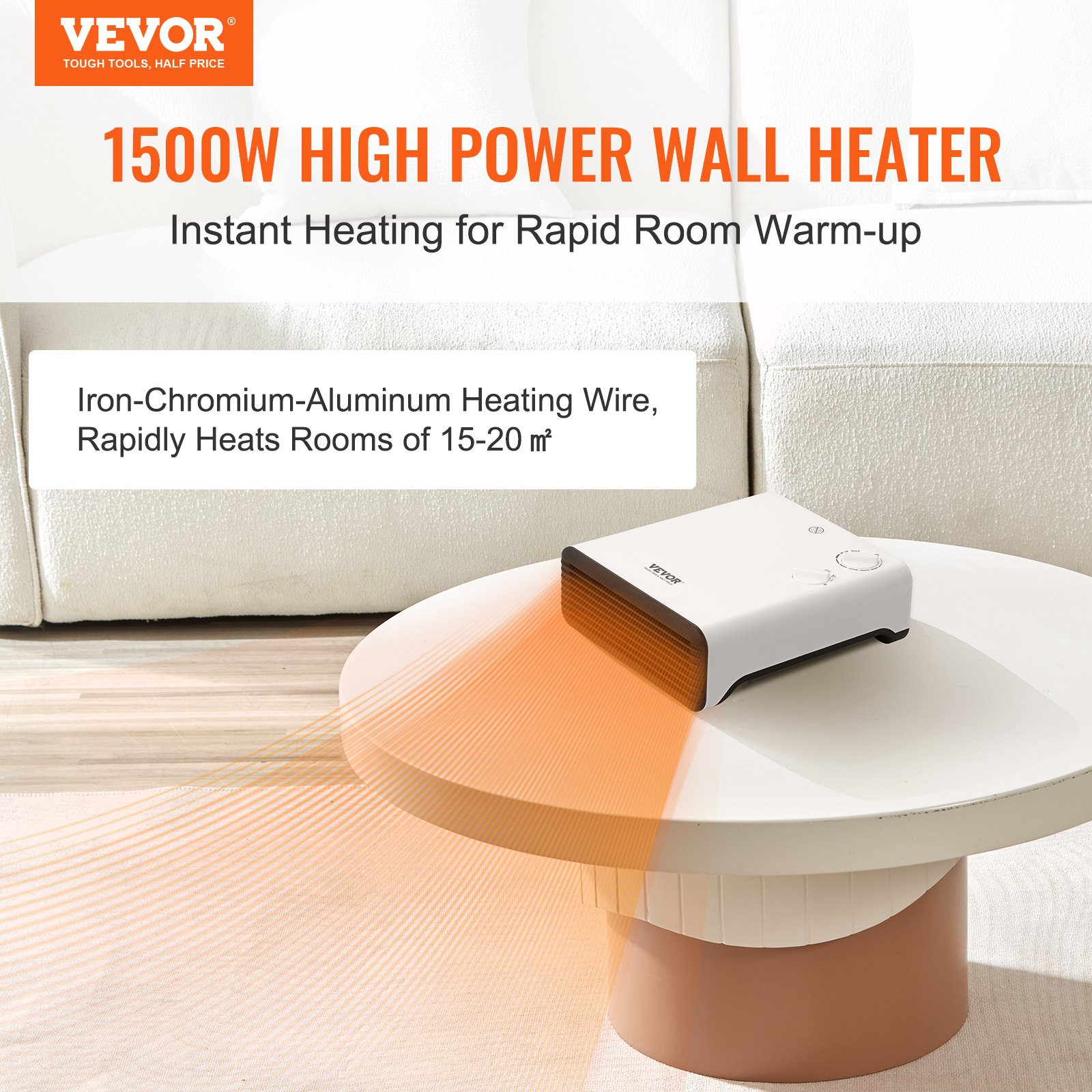 VEVOR Electric Wall Heater 1500W, Small Space Heaters with Knob ...