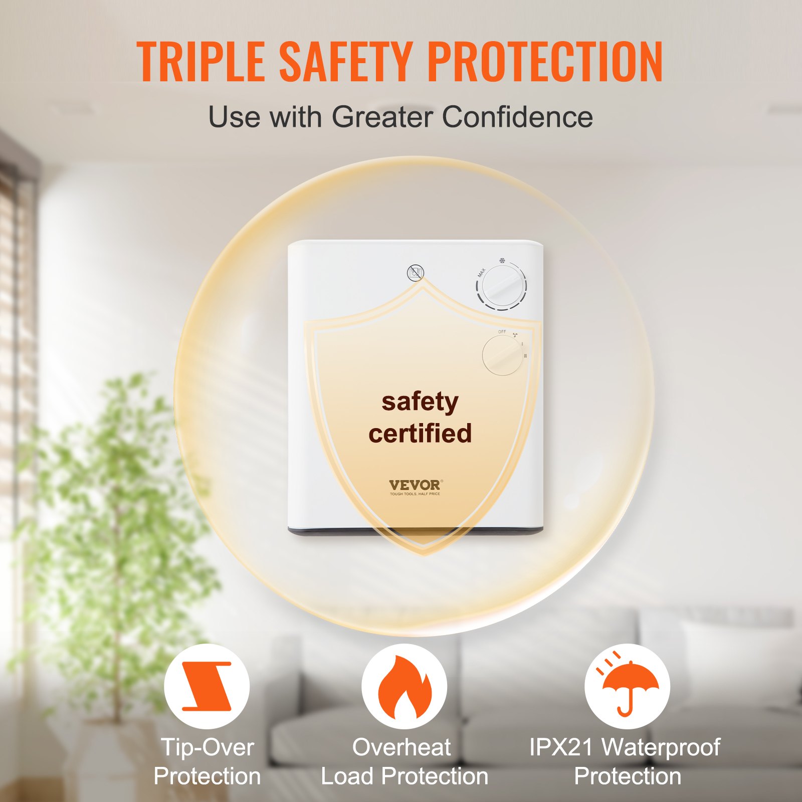 VEVOR Electric Wall Heater 1500W, Small Space Heaters with Knob ...