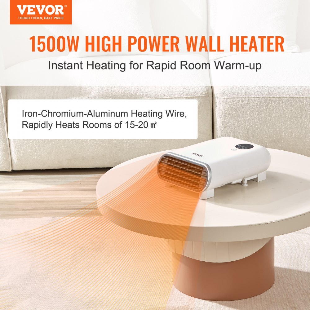 VEVOR Electric Wall Heater 1500W, Small Space Heaters with Touch Screen ...