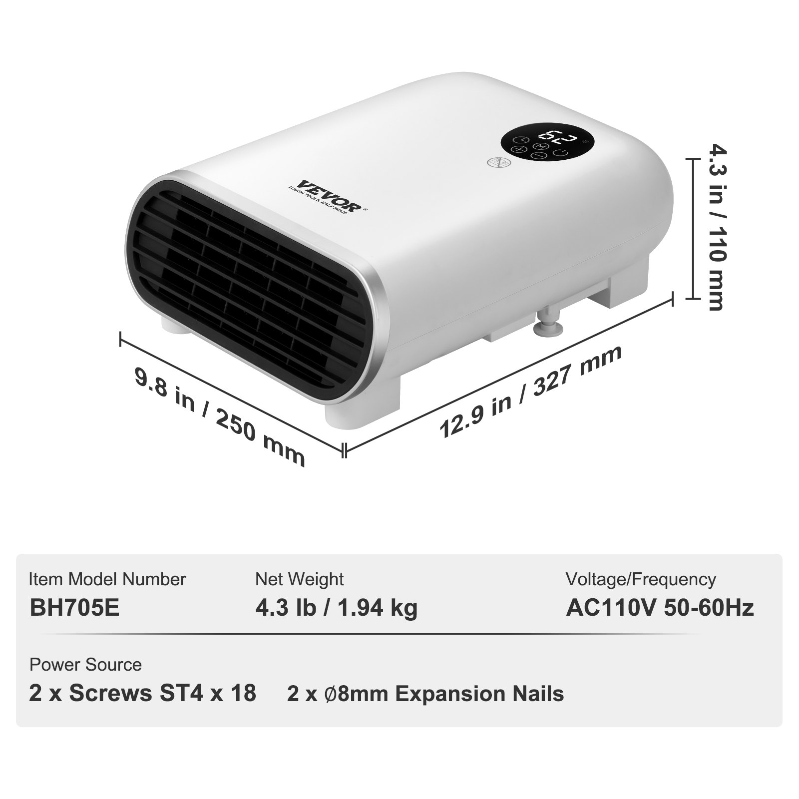 VEVOR Electric Wall Heater 1500W, Small Space Heaters with Touch Screen ...