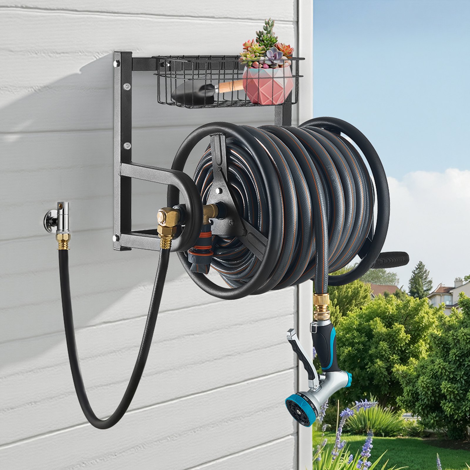 VEVOR Wall Mounted Garden Hose Reel – 125 ft, Steel Frame