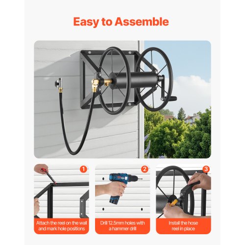 Wall Mounted Garden Hose Reel 200ft 5/8 in Manual Hose Winder Brass ...