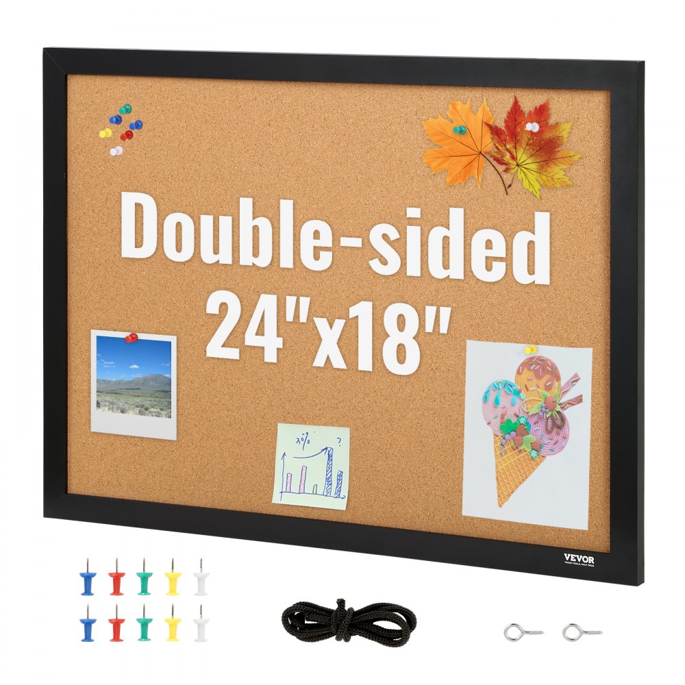 VEVOR Cork Board, 24 x 18 inches, Double-sided Bulletin Board with MDF ...