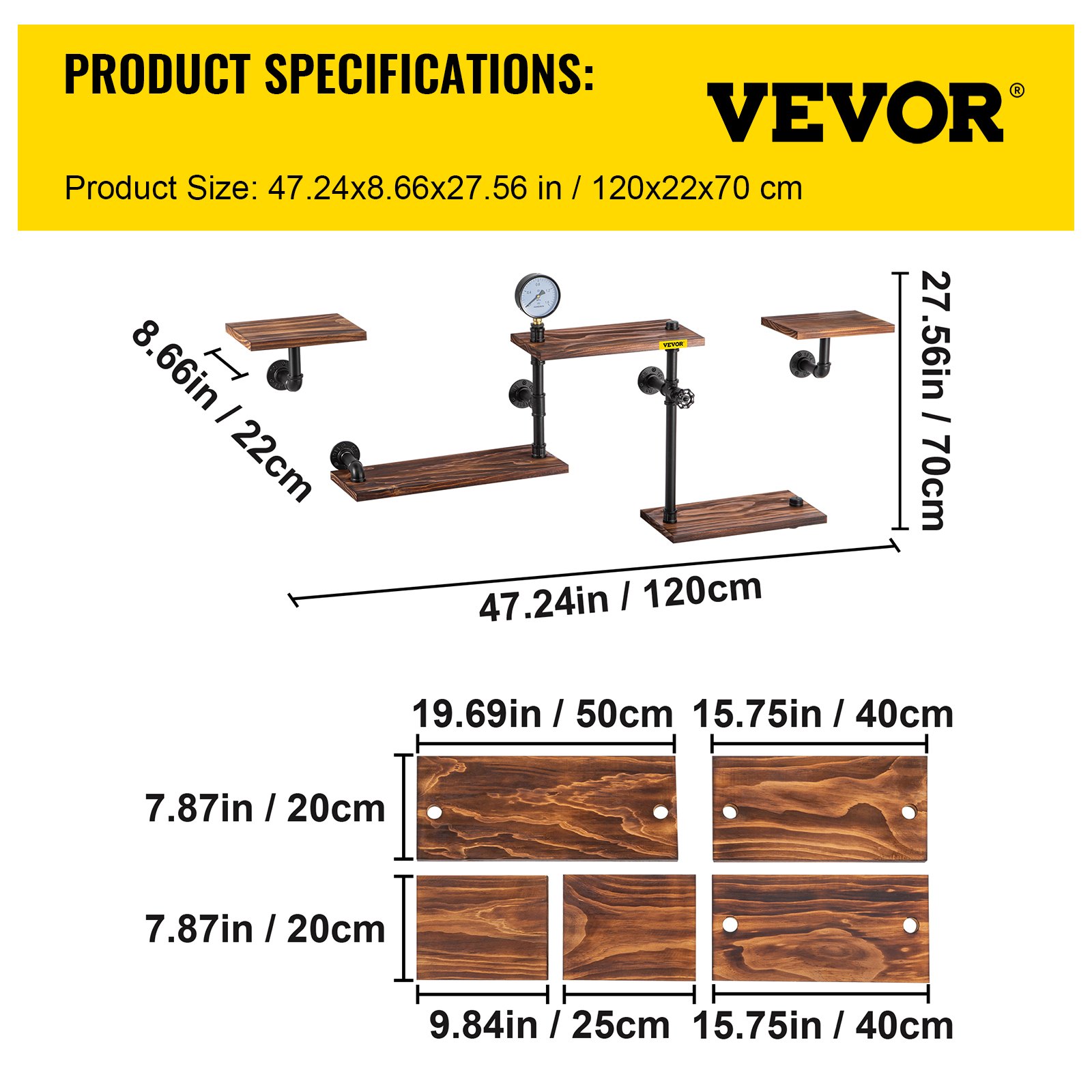VEVOR Industrial Pipe Shelving, Pipe Shelves with 5-Tier Wood Planks ...
