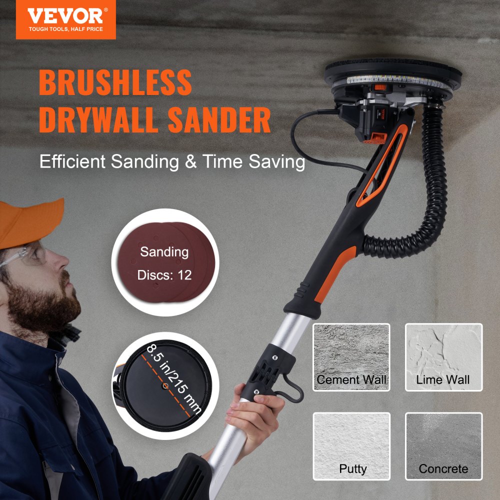 VEVOR Drywall Sander, 800W Brushless Motor Electric Sander, Variable ...