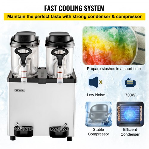 VEVOR Commercial Slushy Machine, 6 L x 2 Tanks 50 Cups, 700W 110V ...