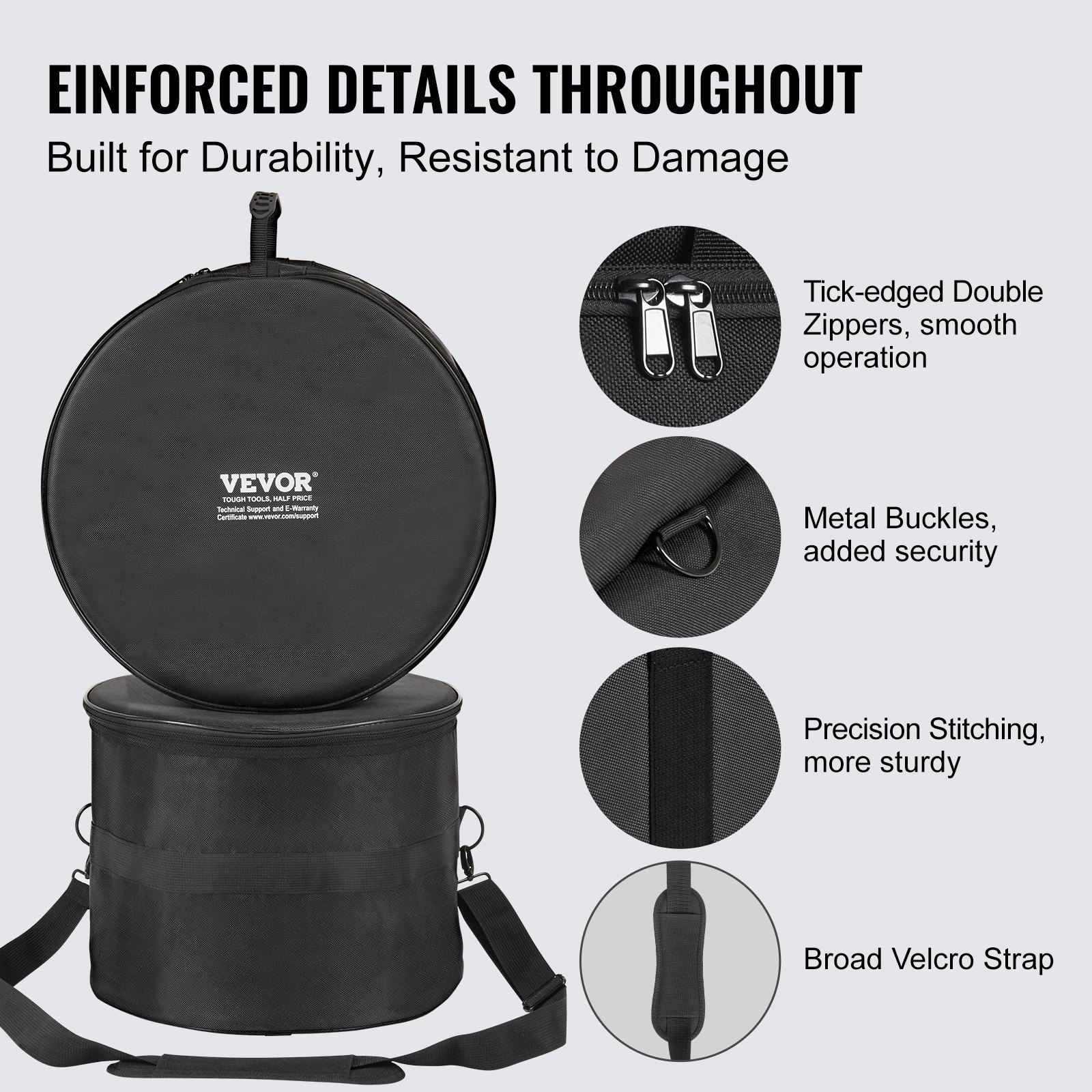 VEVOR 5-Piece Drum Bag Set, 1680D Oxford Fabric, Padded Drum Bags and ...