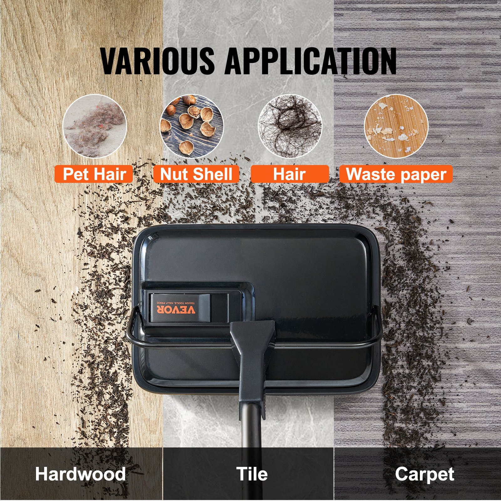 VEVOR Carpet Sweeper, 7.87 in Sweeping Paths, Floor Sweeper Manual Non ...
