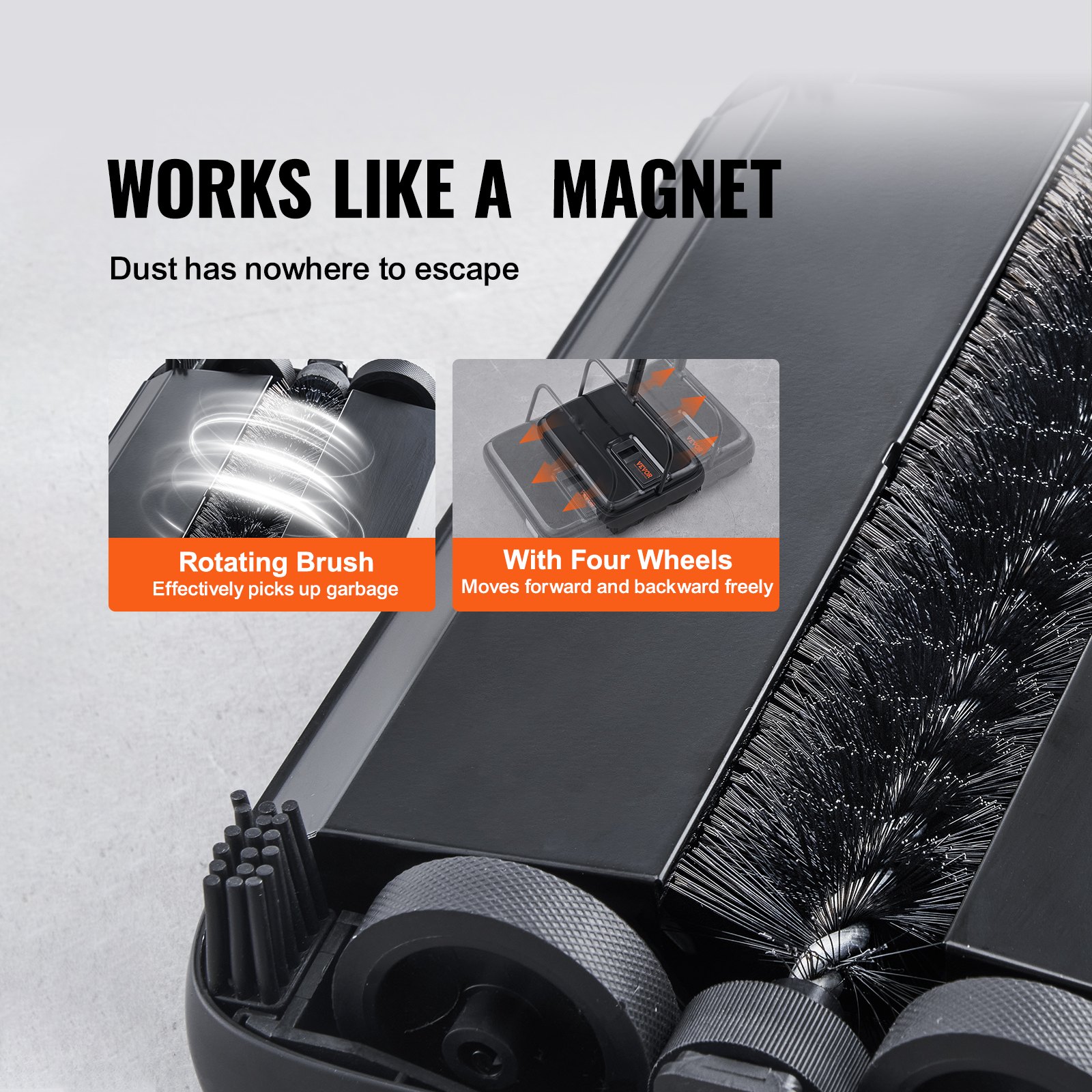 VEVOR Carpet Sweeper, 7.87 in Sweeping Paths, Floor Sweeper Manual Non ...