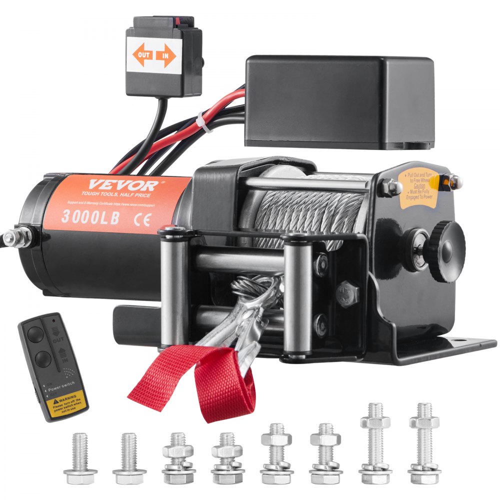 VEVOR Electric Winch, 12V 3000 lb Load Capacity Steel Rope Winch, IP55 ...