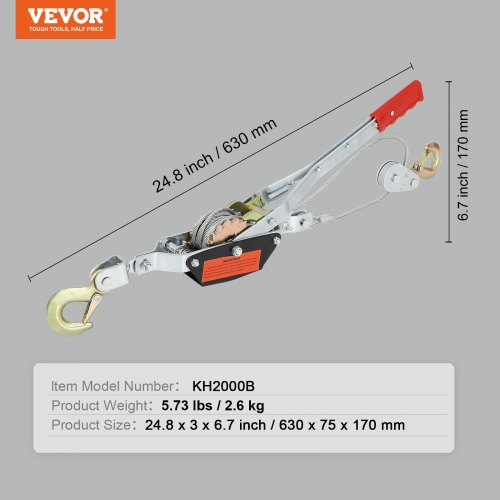 VEVOR Come Along Winch, 2 Ton (4,409 lbs) Pulling Capacity, 12 ft Steel ...
