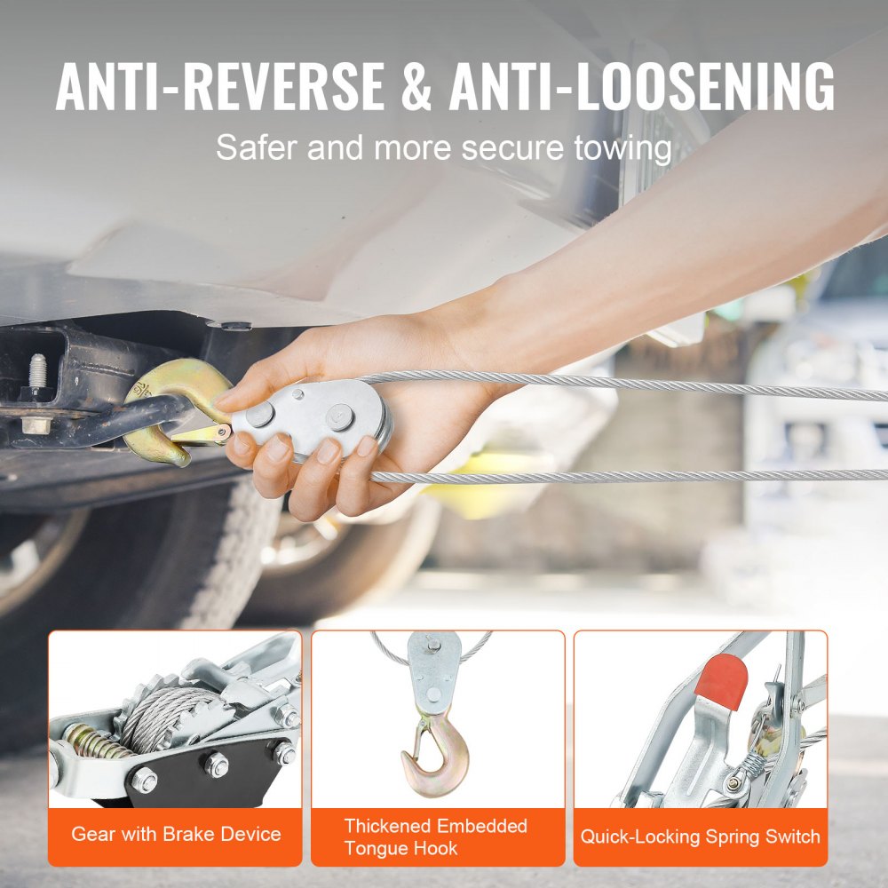 VEVOR Come Along Winch, 4 Ton (8,818 lbs) Pulling Capacity, 10 ft Steel ...