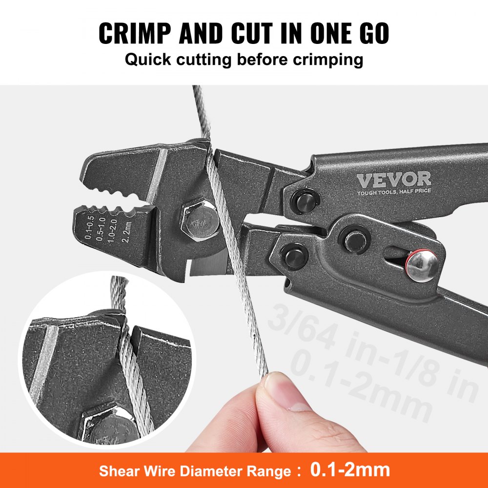VEVOR Wire Rope Crimping Tool and Cutter Up To 2.2mm Wire Cable Crimps ...