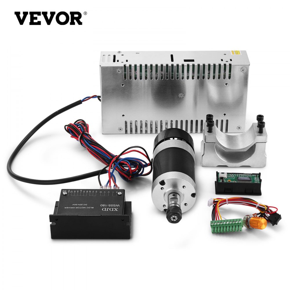 CNC 400W Brushless Spindle Motor & Speed Controller & Mount + 600W PSU ...