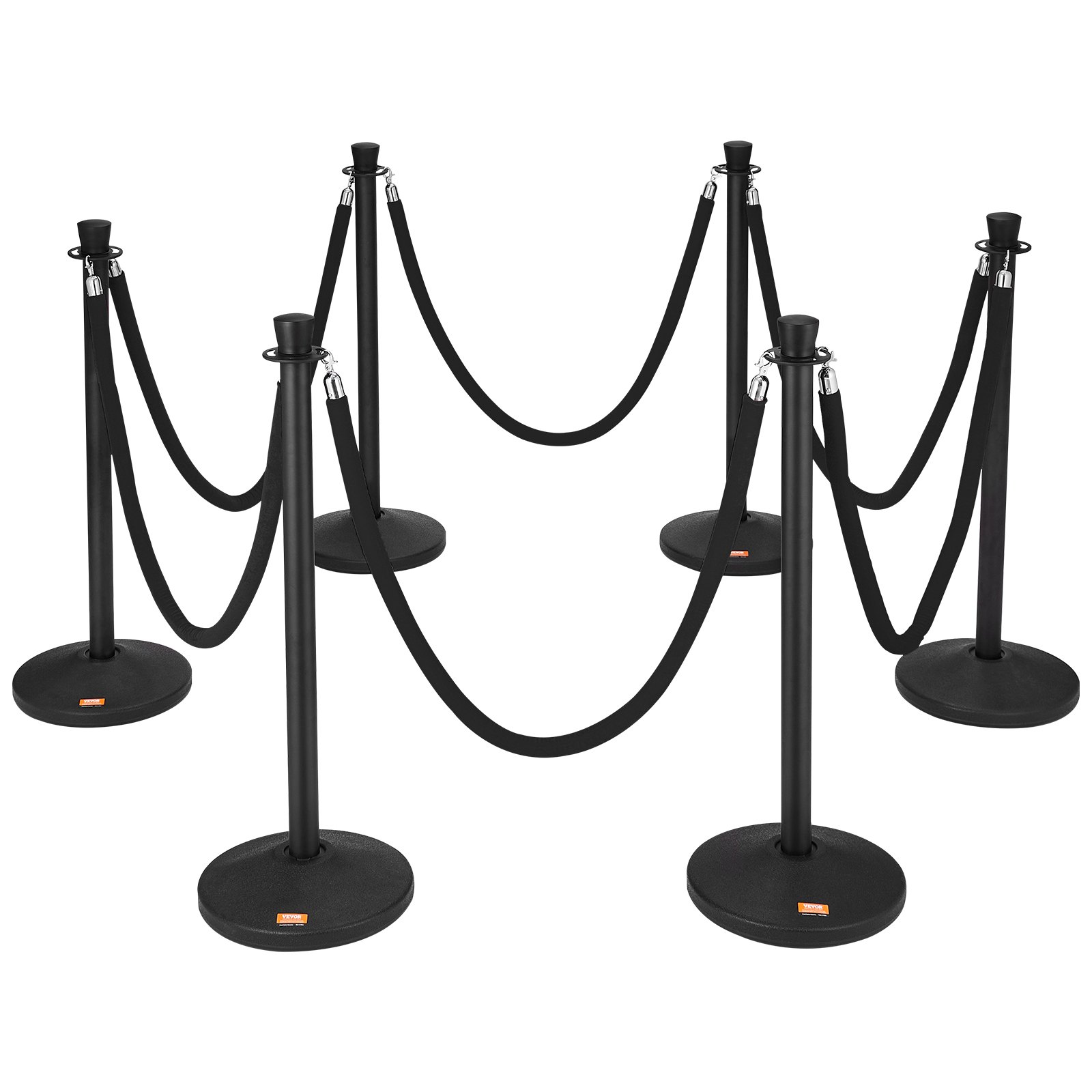 VEVOR Stanchion Post with Velvet Rope, 6-Pack Crowd Control Stanchion ...