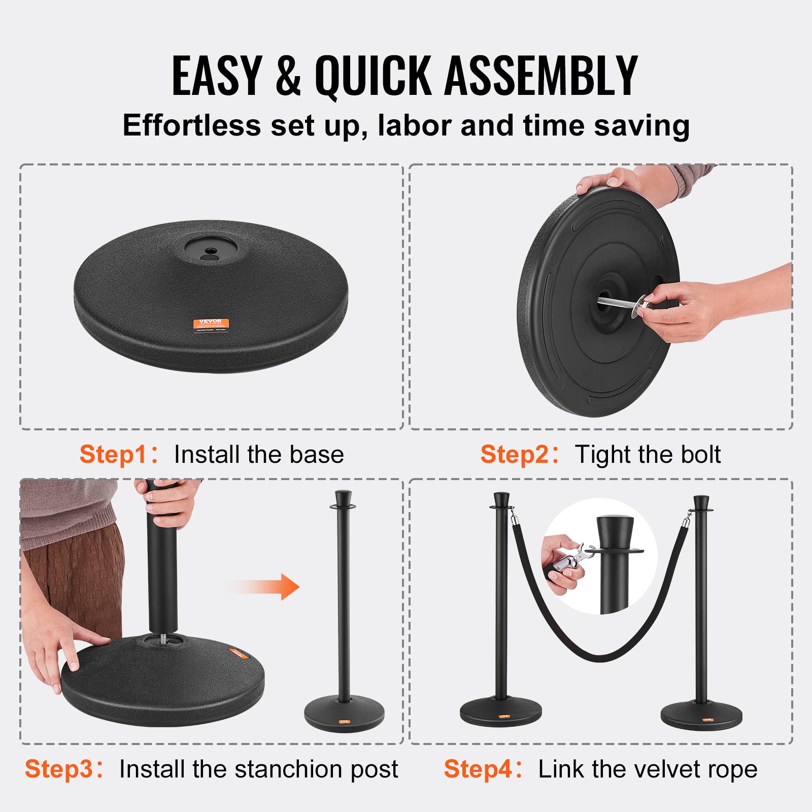 VEVOR Stanchion Post with Velvet Rope, 6-Pack Crowd Control Stanchion ...