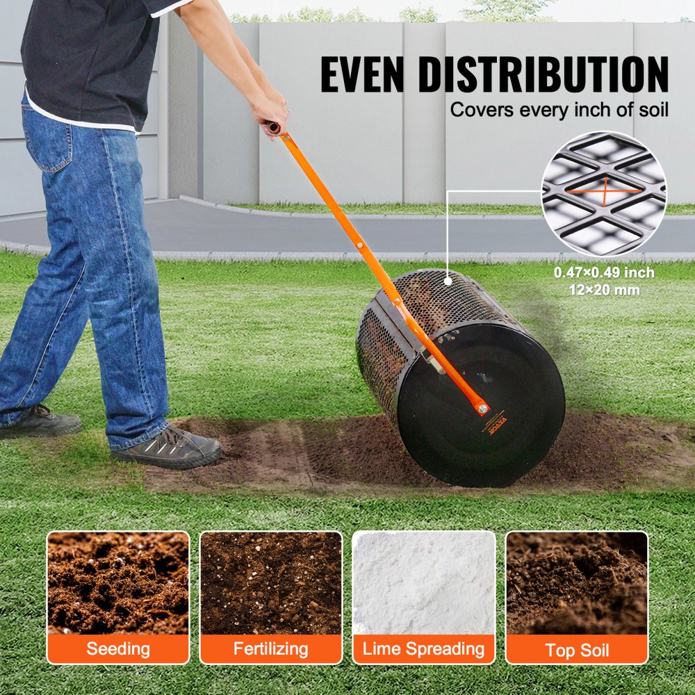 VEVOR 24" Compost Spreader Peat Moss Spreader Roller Lawn Spreader ...