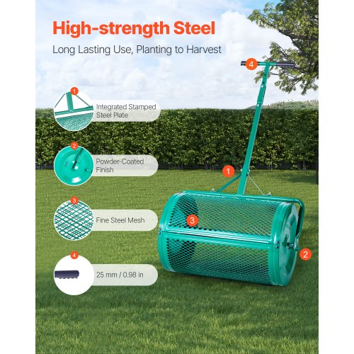 VEVOR Compost Spreader, 24 in Wide Peat Moss Spreader with Push/Tow ...