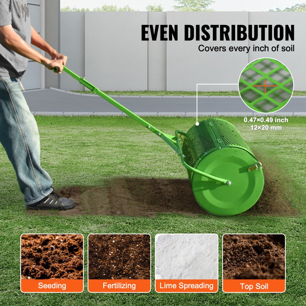 VEVOR 24" Compost Spreader Peat Moss Spreader Push/Tow-Behind Lawn ...