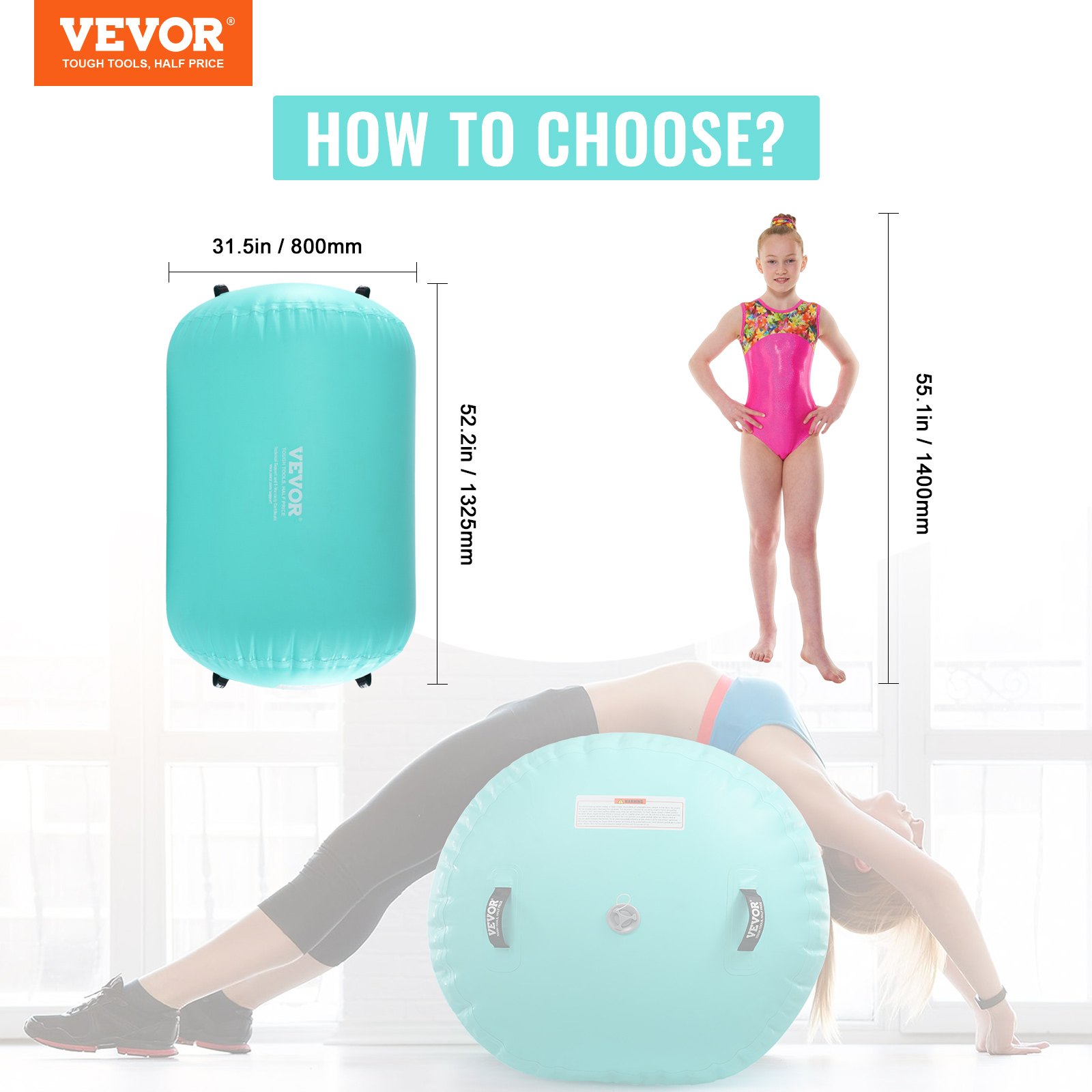 VEVOR Air Mat Tumble Track Air Spot, Round Inflatable Air Roller, Air ...