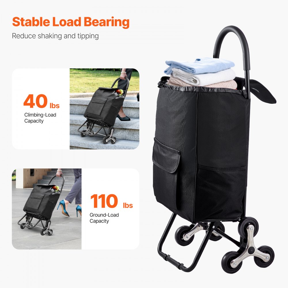 Stair Climbing Cart Foldable Shopping Cart 36L with Storage Bag 6 ...