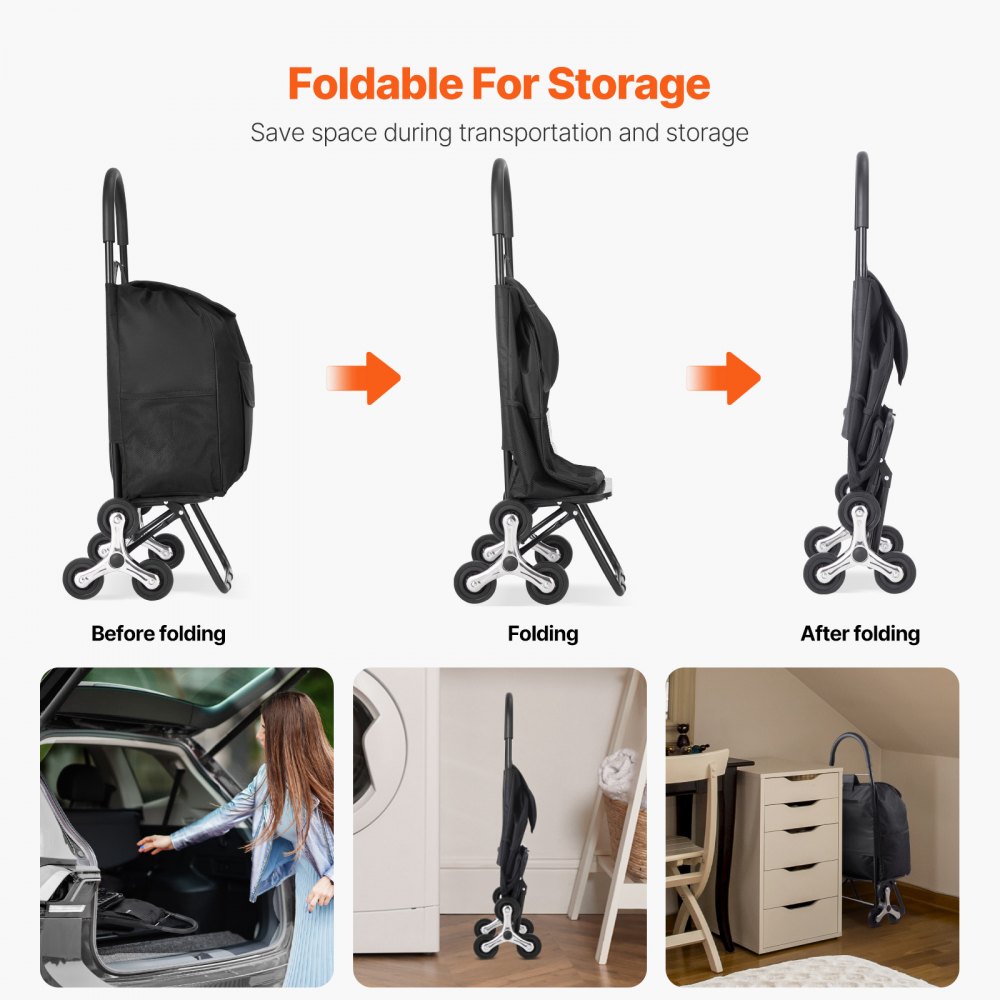Stair Climbing Cart Foldable Shopping Cart 36L with Storage Bag 6 ...