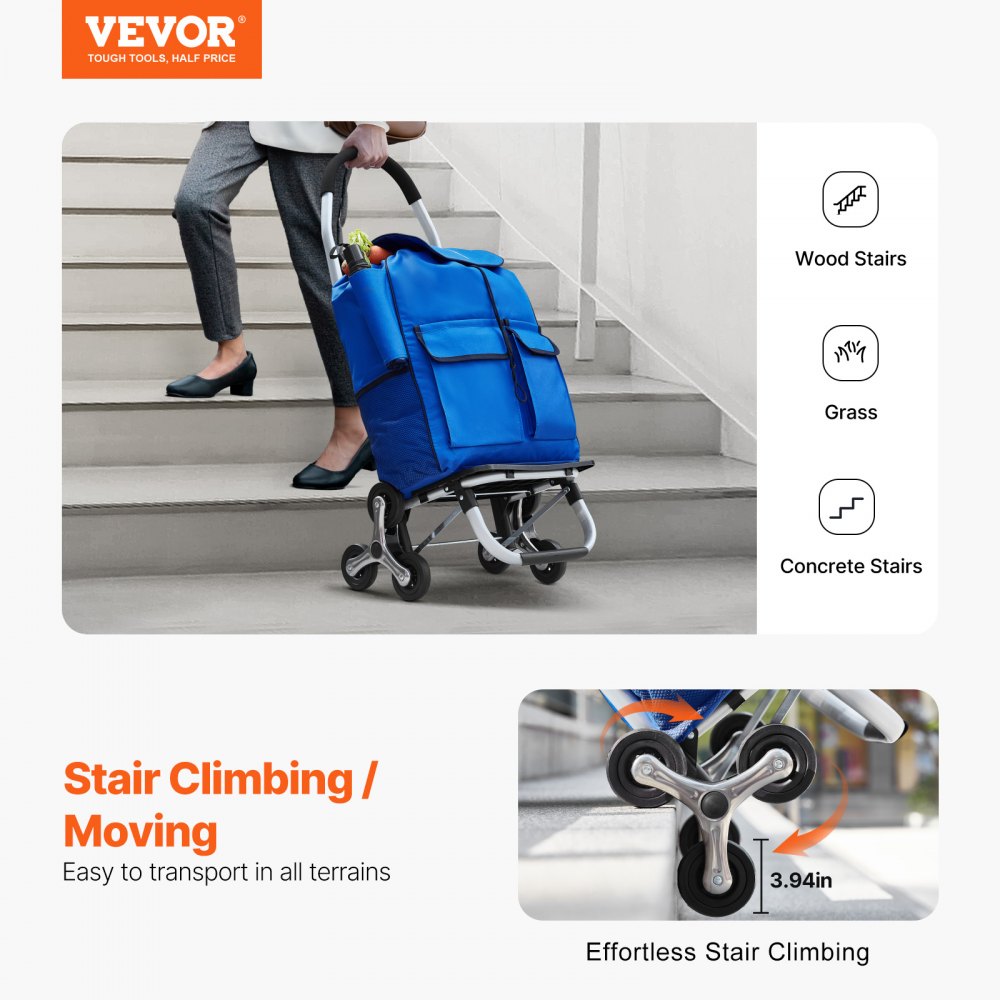 Stair Climbing Cart Foldable Shopping Cart 36L with 6 Wheels Storage ...