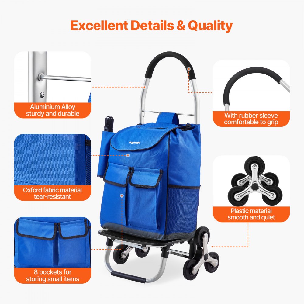 Stair Climbing Cart Foldable Shopping Cart 36L with 6 Wheels Storage ...
