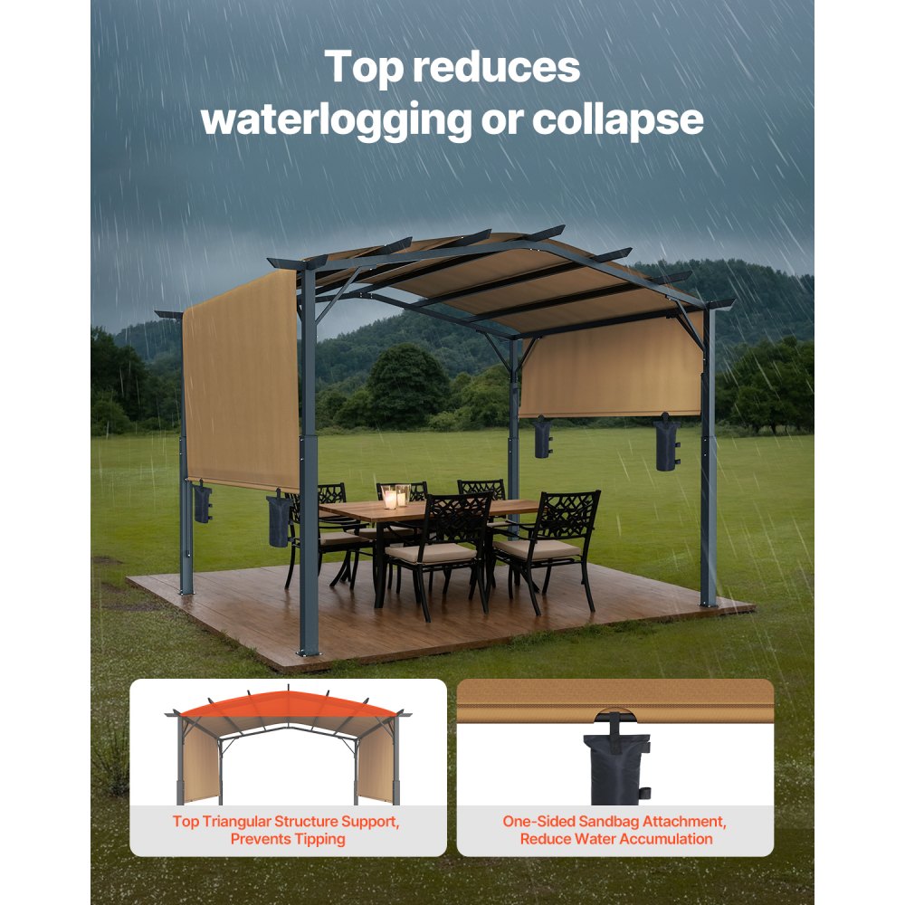 10x10 ft Outdoor Retractable Pergola with Canopy Arched Top Metal Patio ...