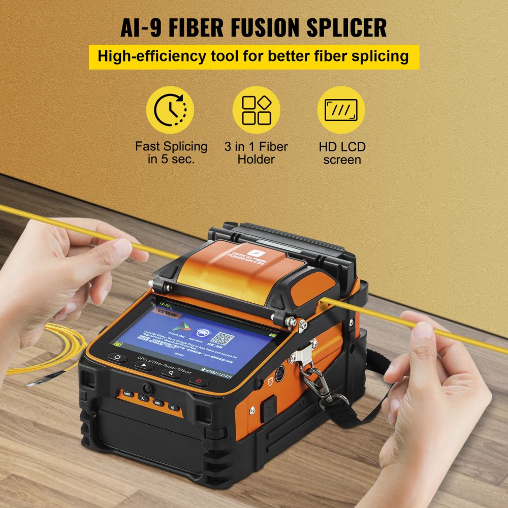 VEVOR AI-9 Fiber Fusion Splicer with 5 Seconds Splicing Time Melting 15 ...