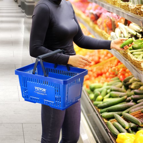 VEVOR Shopping Basket, Set of 12, 24L Durable Plastic Grocery Basket ...