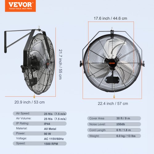 VEVOR Wall Mount Fan, 18 Inch, 3-speed High Velocity Max. 4150 CFM ...