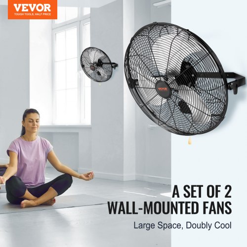 VEVOR Wall Mount Fan, 2 PCS 18 inch Waterproof, 3-speed High Velocity ...